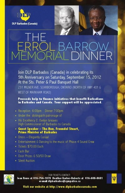 Errol Barrow Memorial Dinner 15/09/2012 - Canada leg of Freundel Stuart ...